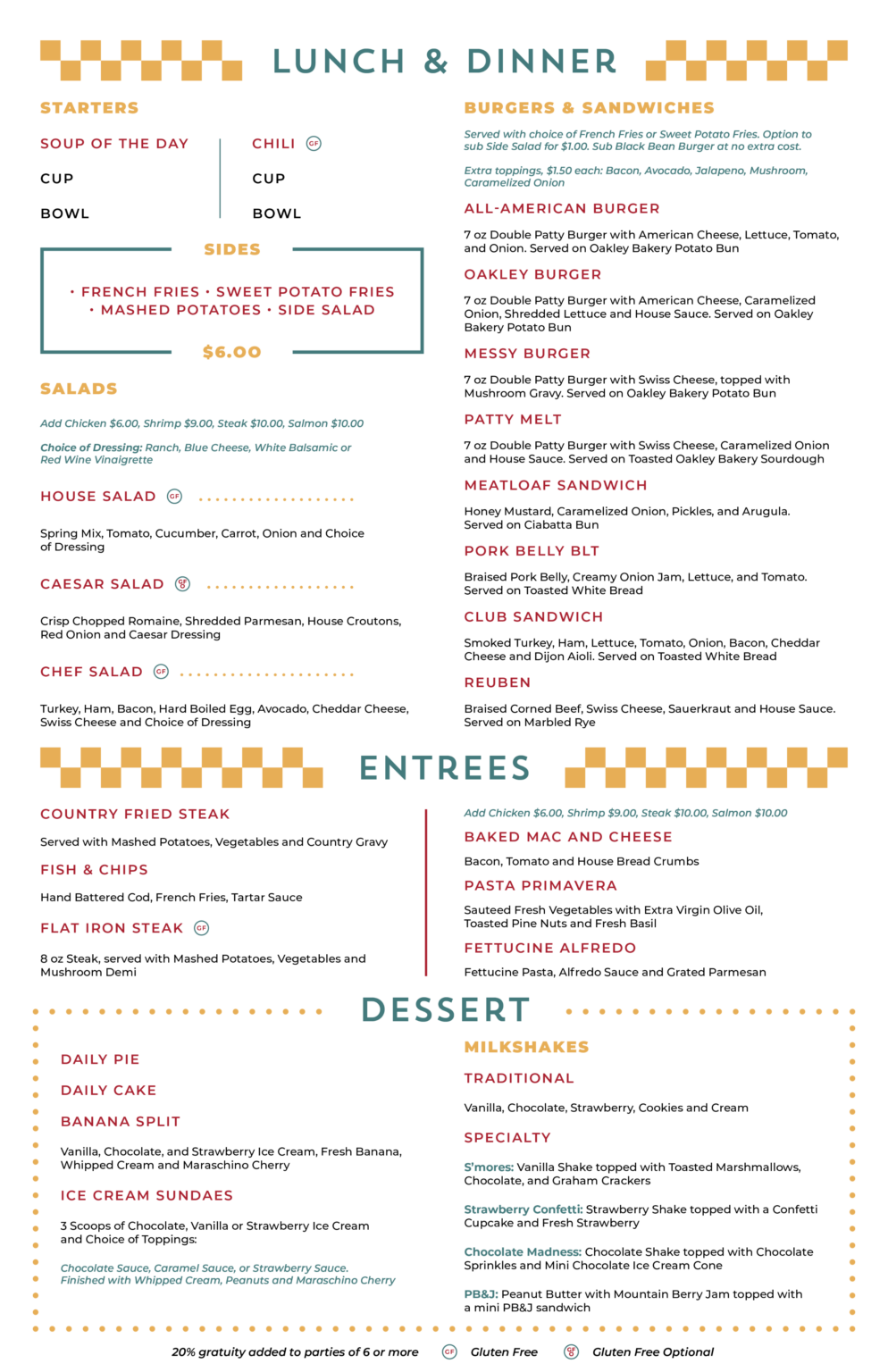 Menus – Oakley Diner