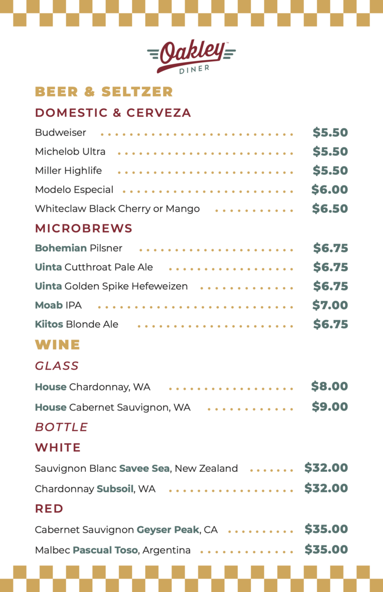 Menus – Oakley Diner