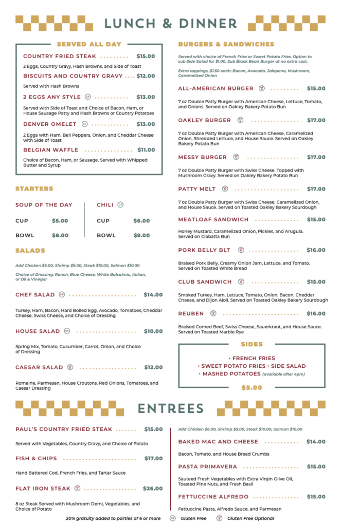 Menus – Oakley Diner
