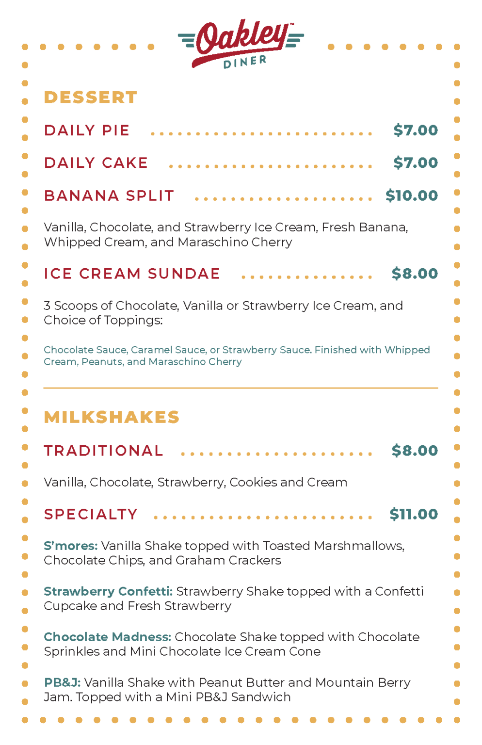 Menus – Oakley Diner