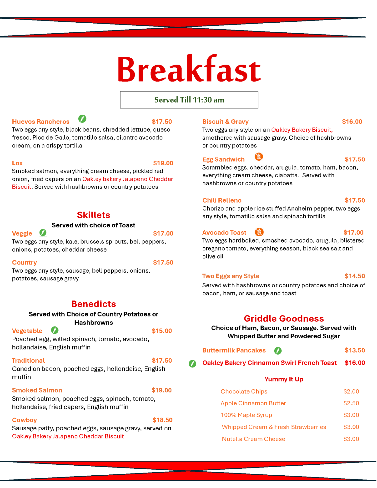 Menus – Oakley Diner